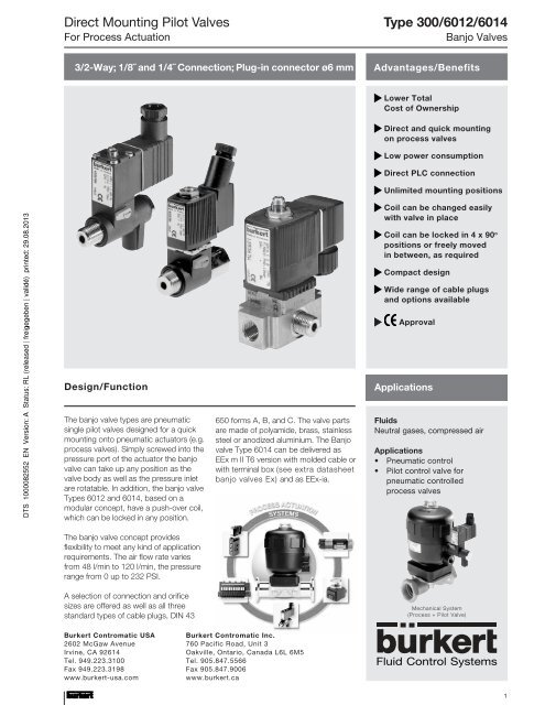 Type 300/6012/6014 Banjo Valves - BÃ¼rkert Fluid Control Systems