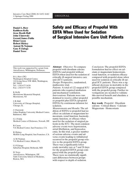 Safety and Efficacy of Propofol With EDTA When Used for Sedation ...