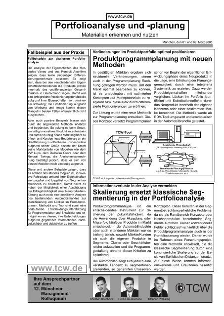 Portfolioanalyse und -planung, Handout zum 12. MMK - MÃ¼nchner ...