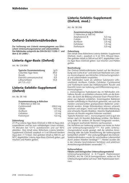 Produktbeschreibung aus dem Oxoid NÃ¤hrmedien-Handbuch - mibius