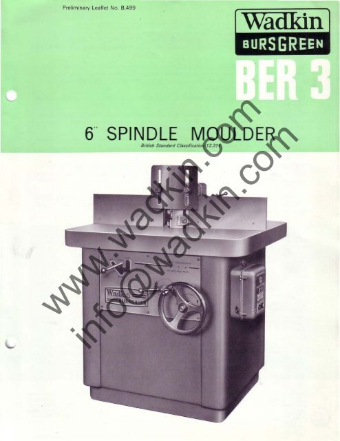 Wadkin BER 3 Spindle Moulder Literature