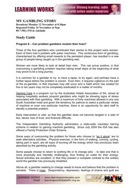 MY GAMBLING STORY Study Guide - Learning Works