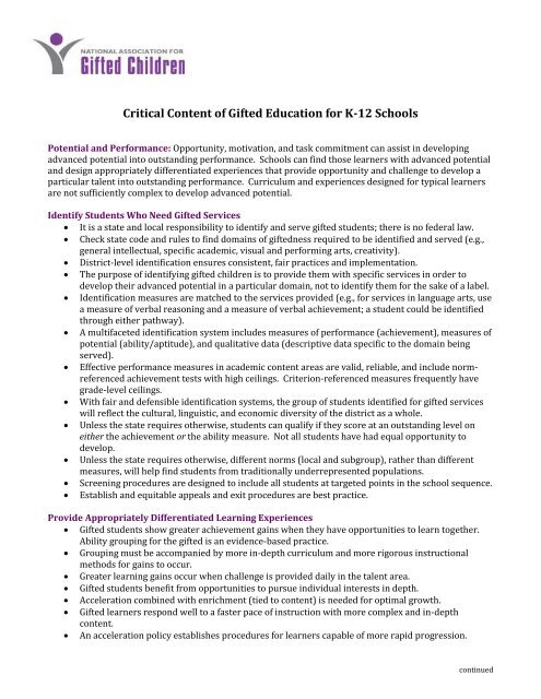 Critical Content of Gifted Education Factsheet - NAGC