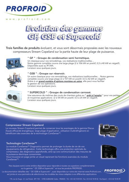 Evolution des gammes GF, GSB et Supercold - Profroid