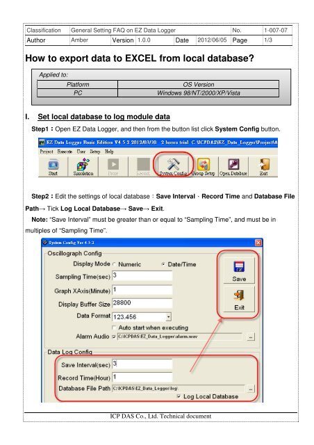 How to export data to EXCEL from local database? - ICP DAS