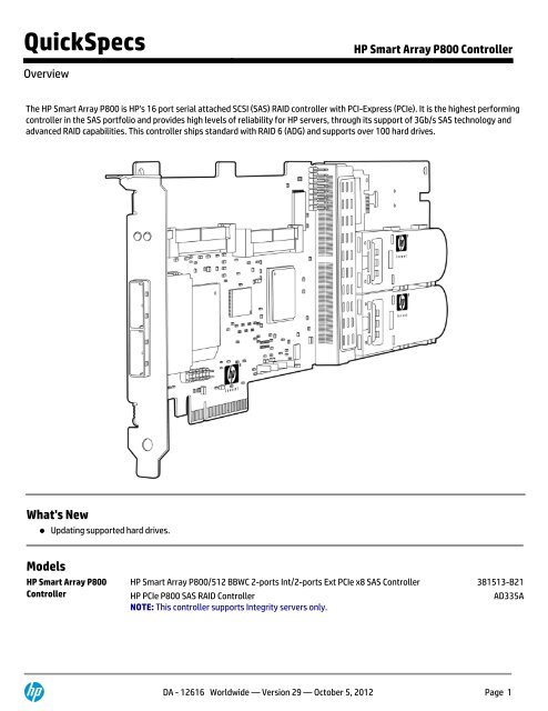 HP Smart Array P800 Controller - Hewlett Packard