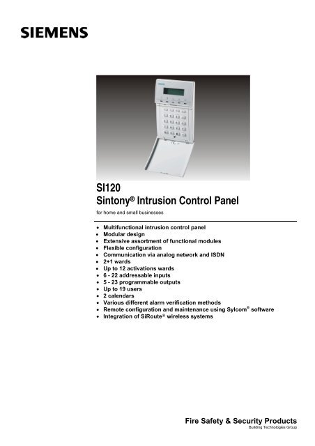 SI120 Sintony® Intrusion Control Panel