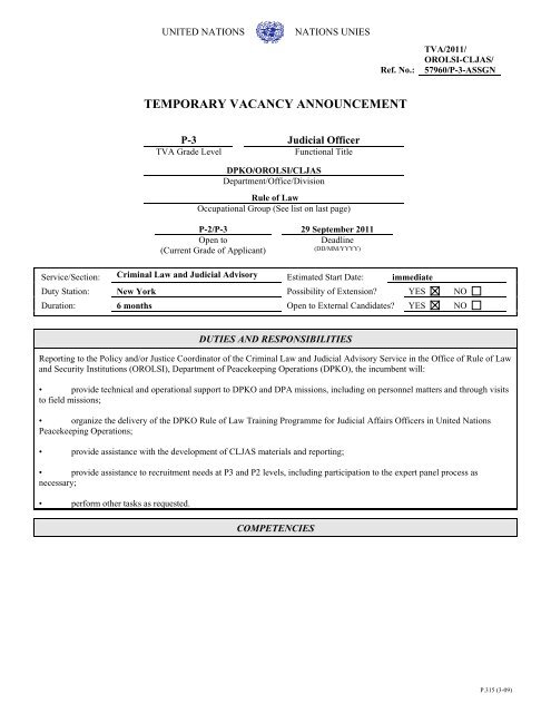 TEMPORARY VACANCY ANNOUNCEMENT - ReliefWeb