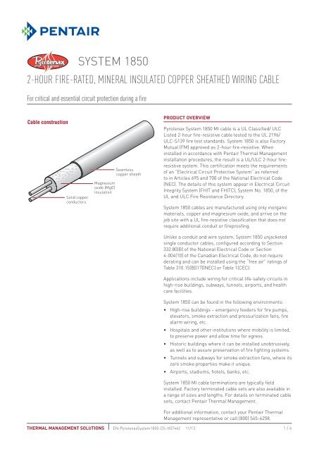 System 1850 Data Sheet - Pentair Thermal Management