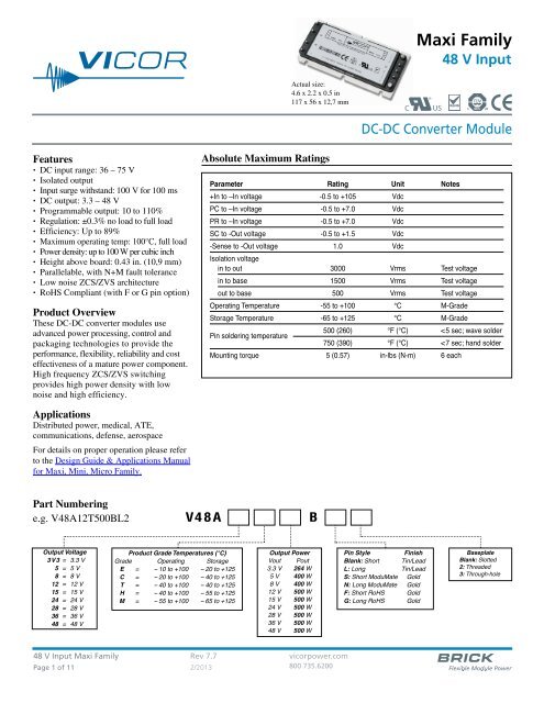 48V Input Maxi Family DC-DC Converter Module Data Sheet - Vicor 48V Input Maxi Family DC-DC Converter Module Data Sheet - Vicor