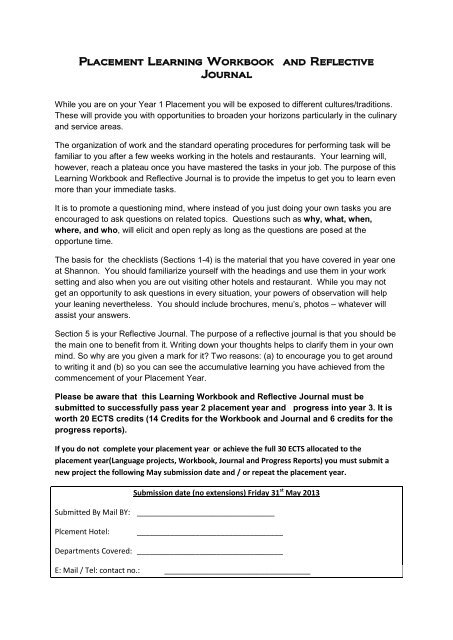 Placement Learning Workbook and Reflective Journal - Shannon ...