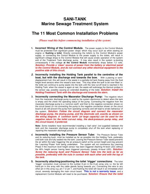SANI-TANK Installation Problems - Nautical Waste Solutions