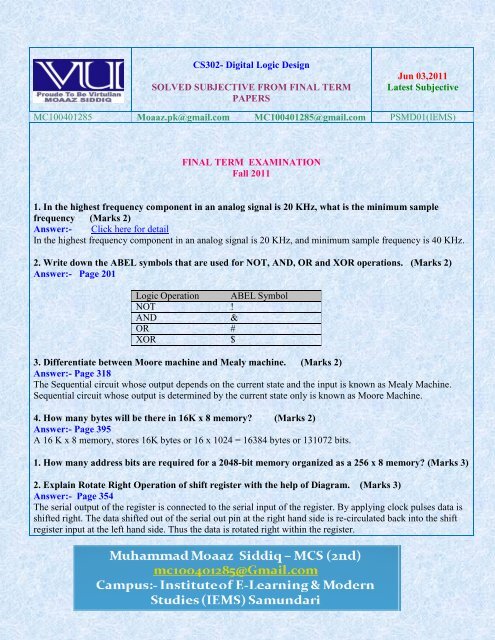 CS302-FINALTERM-SOLVED-SUBJECTIVE-BY-MOAAZ.pdf - vuZs CS302-FINALTERM-SOLVED-SUBJECTIVE-BY-MOAAZ.pdf - vuZs