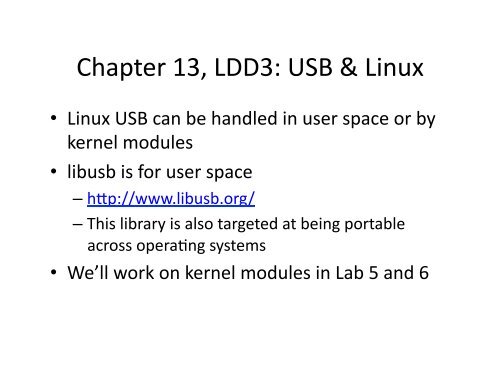 Chapter 13, LDD3: USB & Linux