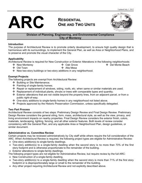 ARC Checklist (1 & 2 Residential Units) - City of Monterey
