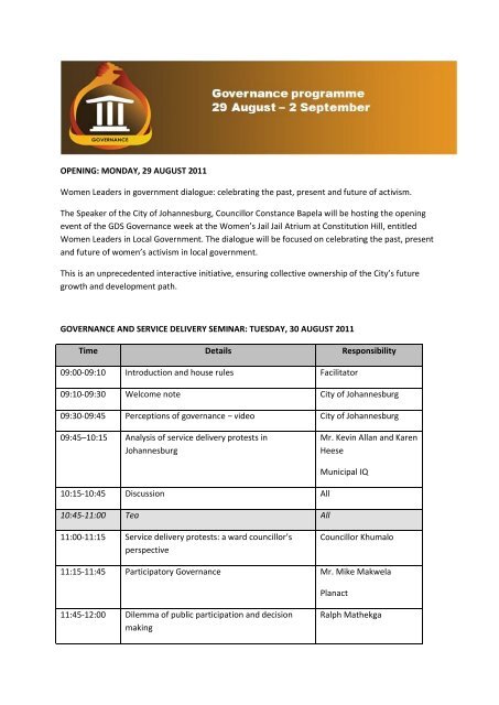 a daily programme details - Joburg