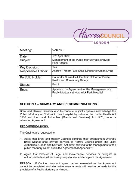 Meeting: Date: Subject: Key Decision: Portfolio ... - Harrow Council