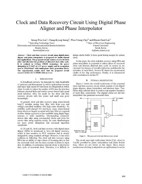 Clock and Data Recovery Circuit Using Digital Phase Aligner and ...