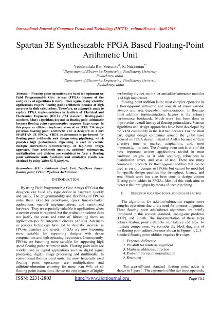 Spartan 3e Synthesizable Fpga Based Floating Point Arithmetic Unit
