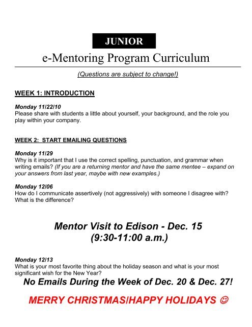 e-Mentoring Program Curriculum - Thomas Alva Edison High School