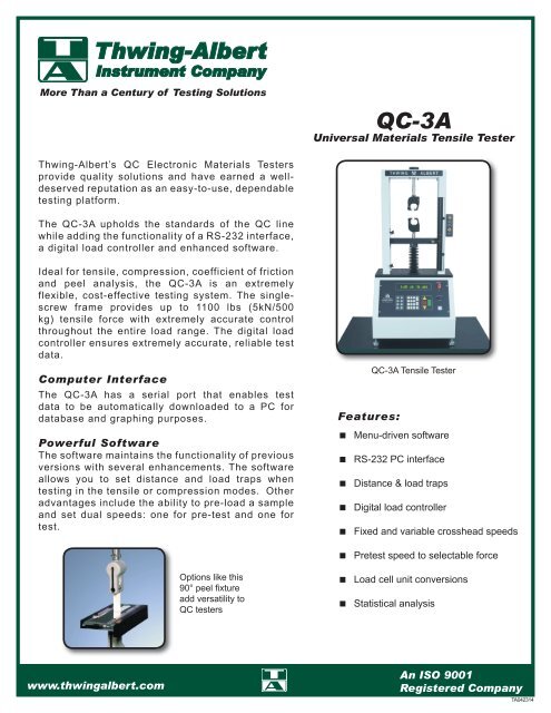 QC-3A Tensile Tester - Thwing-Albert Instrument Co