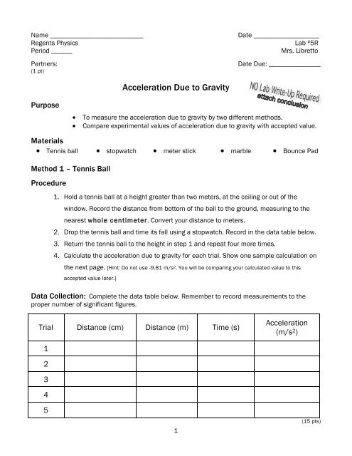 Lab#05 (Acceleration due to Gravity)