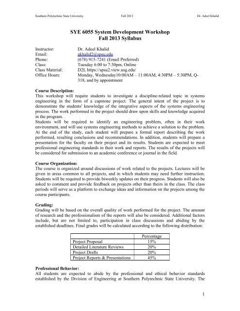 SYE 6055 - SPSU Faculty - Southern Polytechnic State University