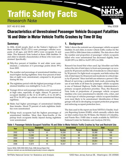 Traffic Safety Facts - National Highway Traffic Safety Administration ...