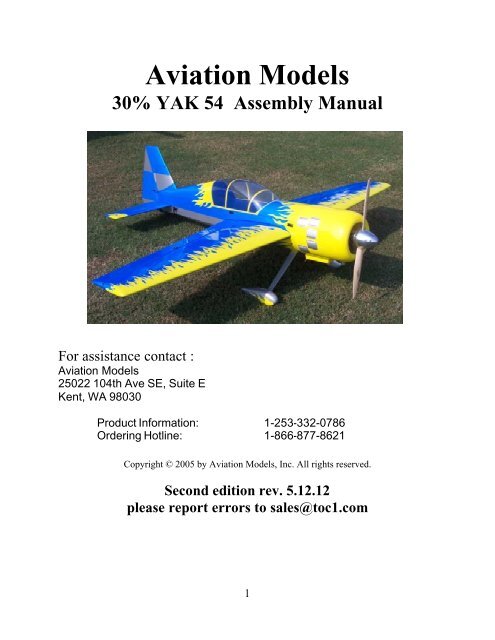 Aviation Models 30% YAK 54 Assembly Manual - RC World