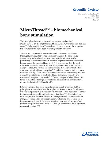 MicroThreadâ ¢ â biomechanical bone stimulation - Astra Tech