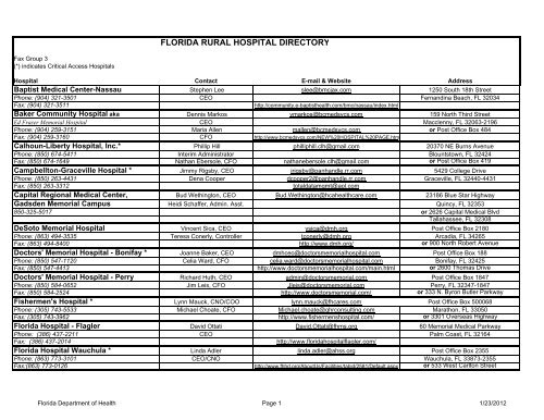 florida rural hospital directory - Florida Department of Health