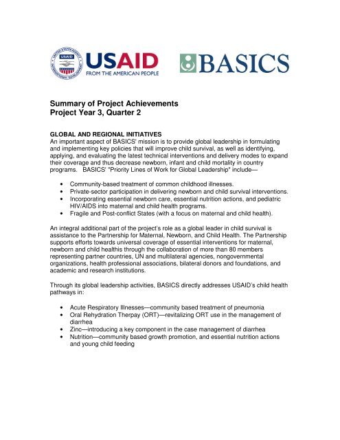 Summary of Project Achievements Project Year 3, Quarter 2 - basics