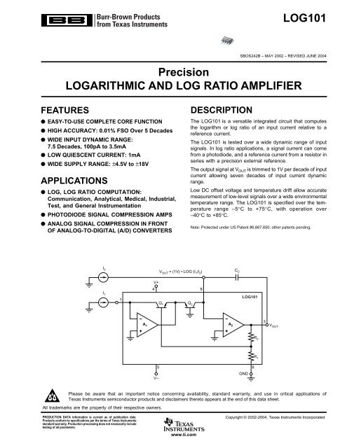 LOG101: Precision Logarithmic and Log Ratio ... - Texas Instruments