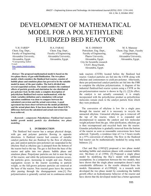 development of mathematical model for a polyethylene fluidized bed ...