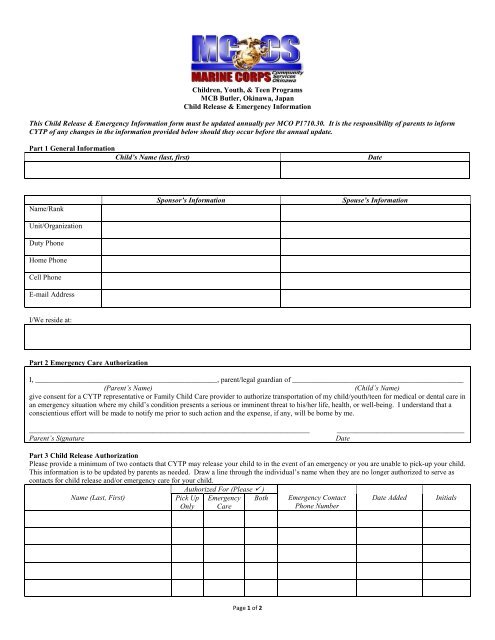 Emergency Contact Plan Template - MCCS Okinawa