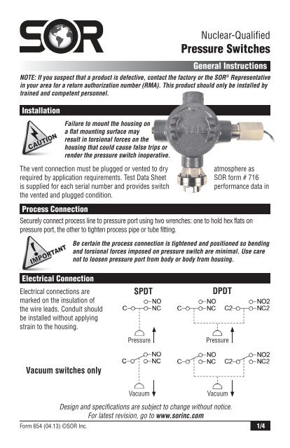 Nuclear Qualified SOR Pressure Switches - SOR Inc.