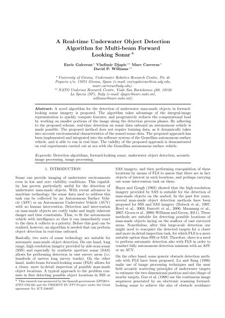 A Real Time Underwater Object Detection Algorithm For Multi Udg