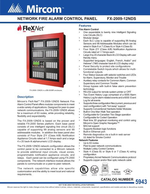 CAT-5943 FleX-Net FX-2009-12N Network Fire Alarm ... - Mircom