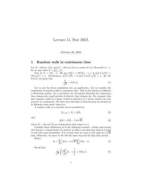 Lecture 11, Stat 200A - UCLA Statistics