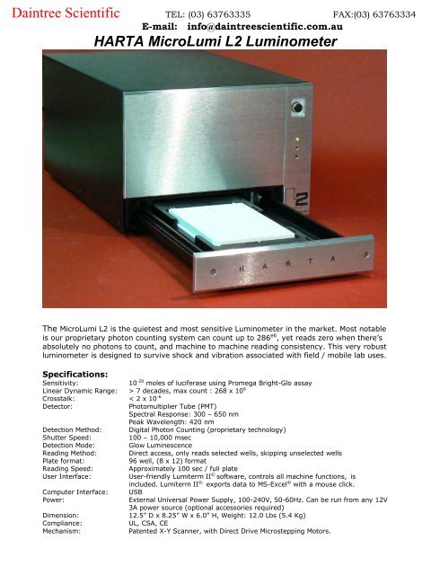 HARTA MicroLumi L2 Luminometer Daintree Scientific