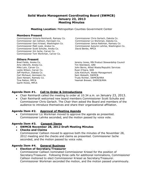 Minutes - Solid Waste Management Coordinating Board - SWMCB