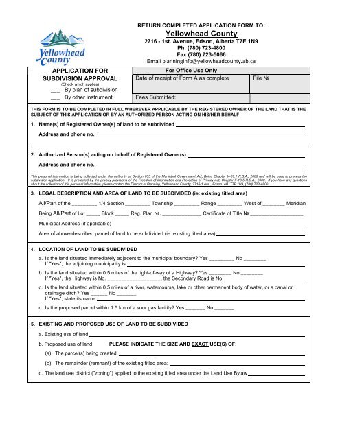 Subdivision Application Form