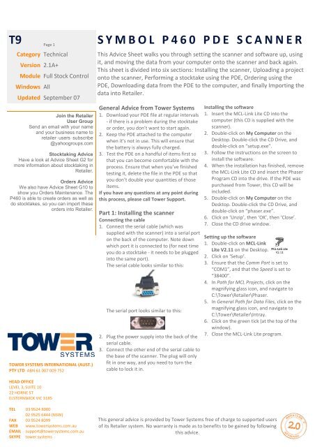 T9 SYMBOL P460 PDE SCANNER - Tower Systems