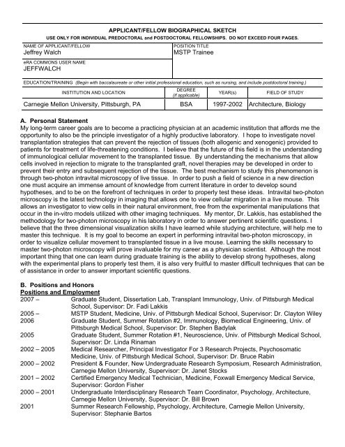 NIH Biosketch - University of Pittsburgh :: MSTP