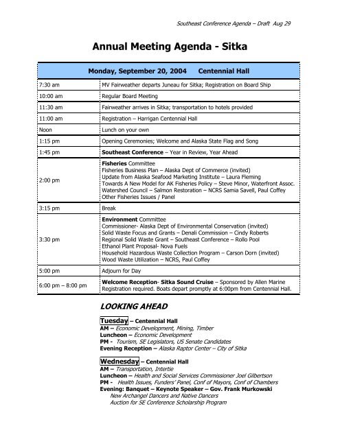 Annual Meeting Agenda - Sitka - Southeast Conference