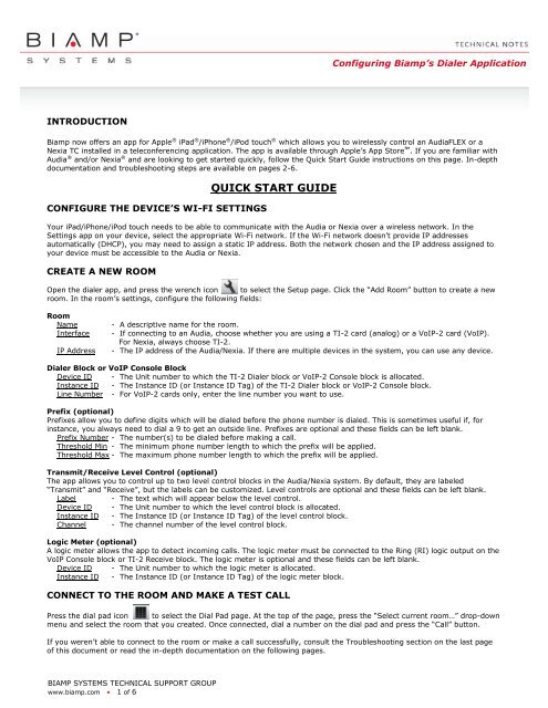 Configuring Biamp's Dialer Application