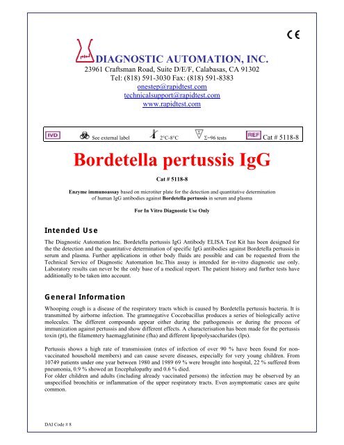 Bordetella pertussis IgG - ELISA kits - Rapid tests
