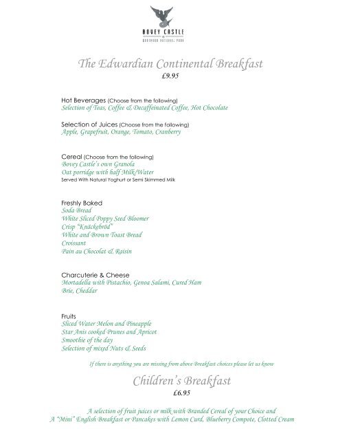 The Edwardian Continental Breakfast Children's ... - Bovey Castle