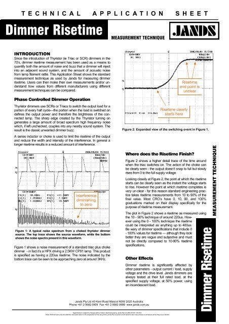 Dimmer Risetime Technical Application Sheet - Jands