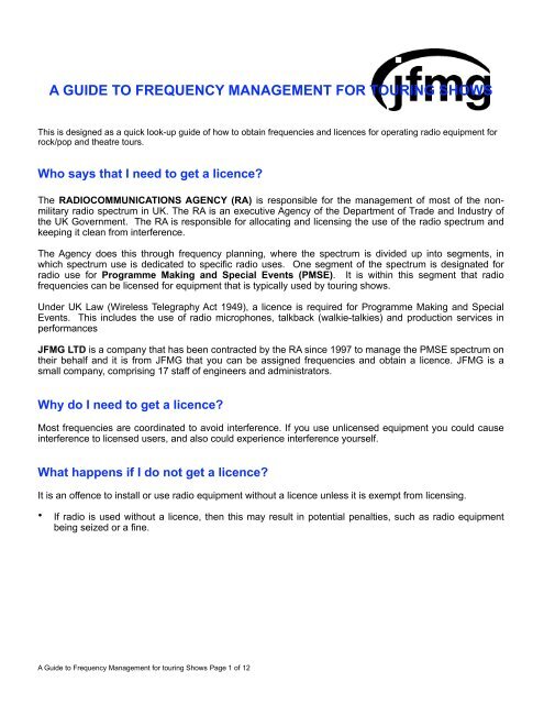 A Guide to Frequency Management for touring Shows - Stagesafe